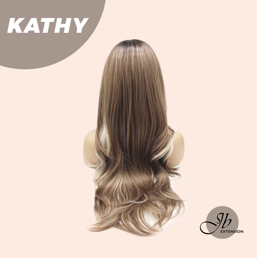 JBEXTENSION 26 Inches Long Curly Brown with Blonde Highlight Wig KATHY ...